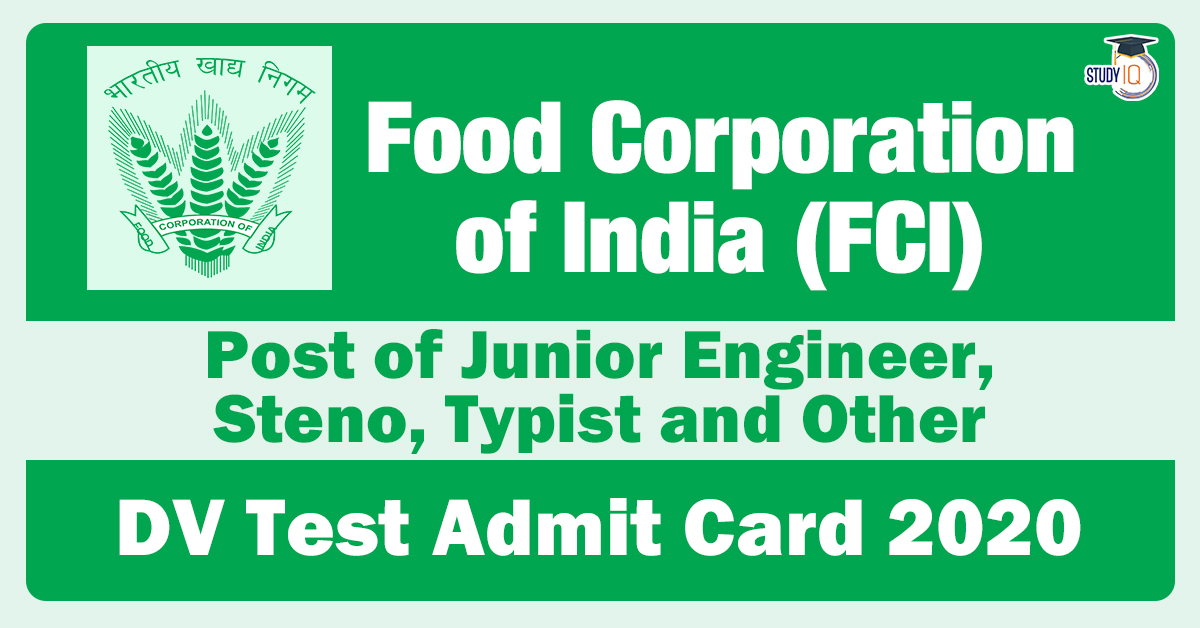 FCI -Various Post DV Test Admit Card 2020 – All Govt Job